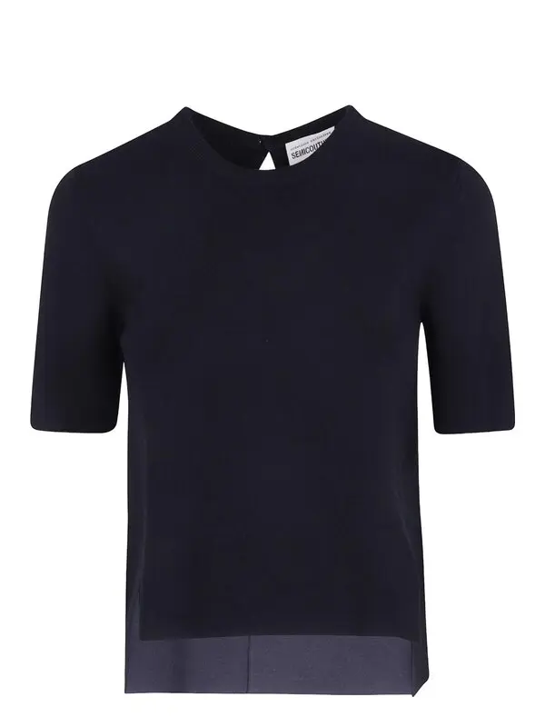 SEMICOUTURE Keyhole-back Short-sleeve Sweater - Black