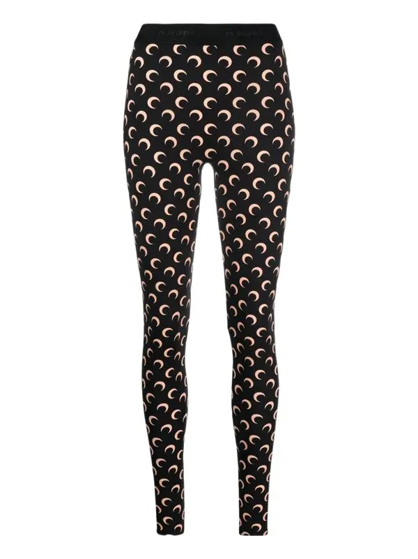MARINE SERRE Crescent-print Leggings - Black
