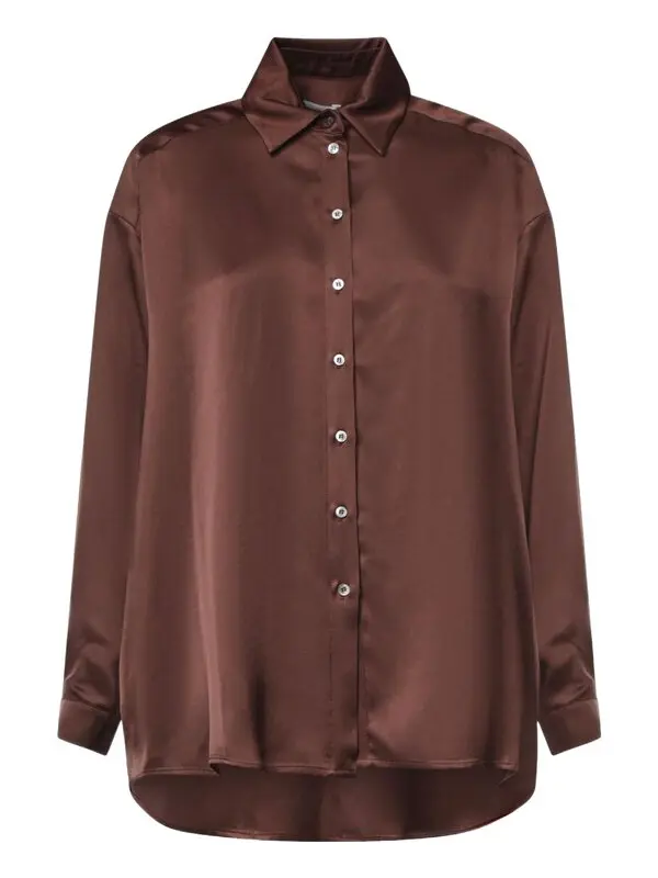 OTTOD'AME Satin Button-up Shirt - Cocoa