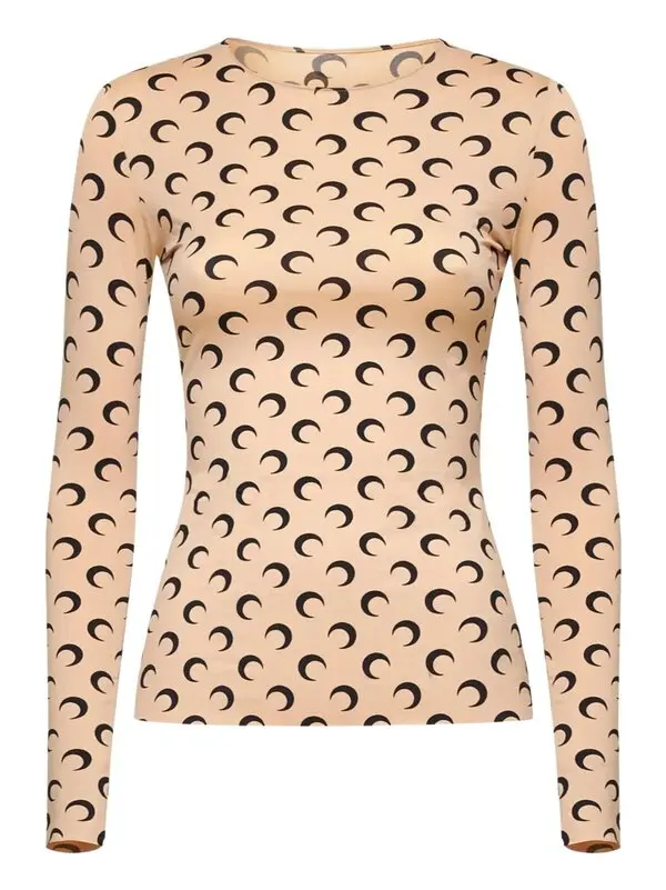 MARINE SERRE Moon-print Crew-neck T-shirt - Beige