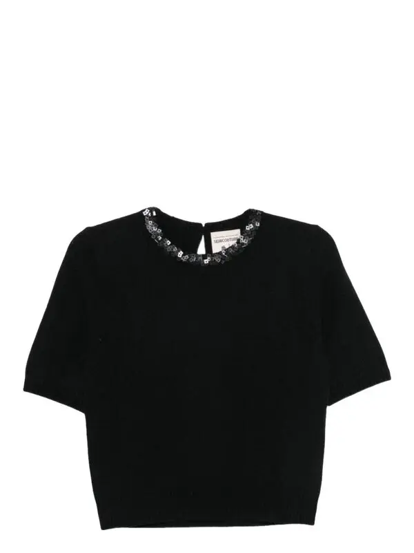 SEMICOUTURE Embroidered And Sequined T-shirt - Black