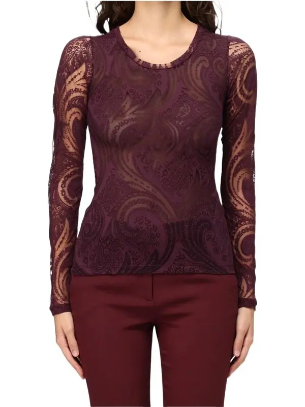 Etro Sweater In Cotton-blend Burnout Jersey With Paisley Motif - Red