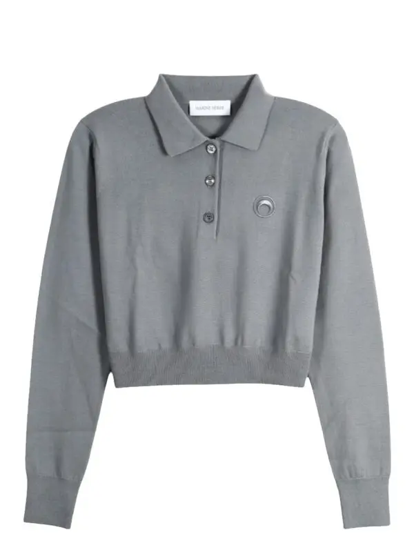 MARINE SERRE Classic Merino Wool Knitted Polo Shirt - Gray