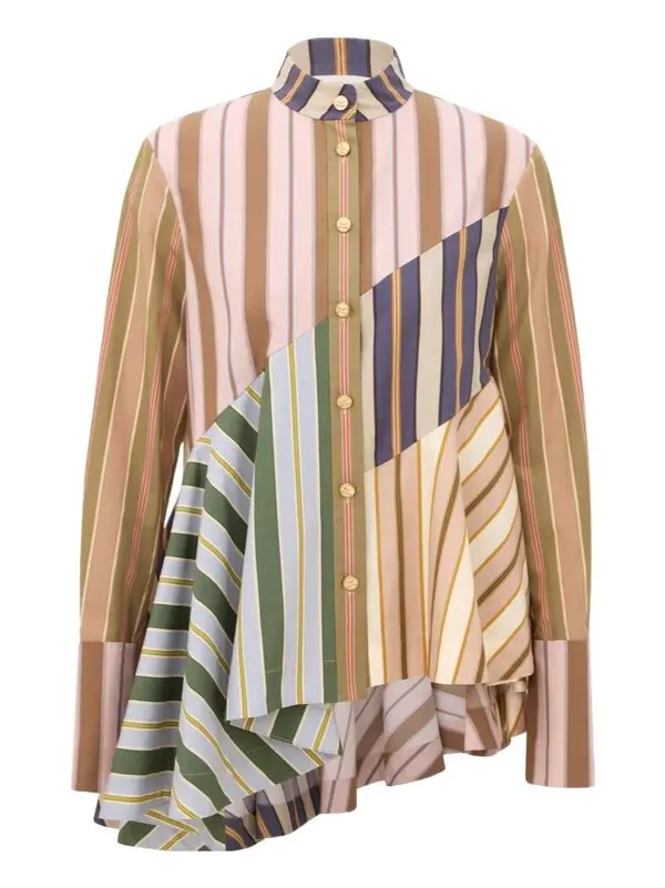 Zimmermann Clash Poplin Peplum Shirt - Khaki Multi