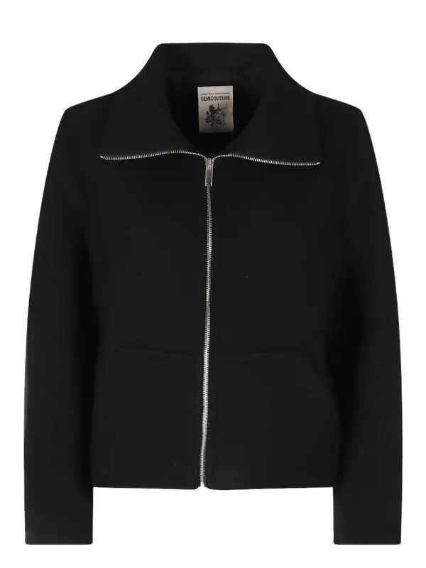 SEMICOUTURE Cropped Coat With A Zipper - Black