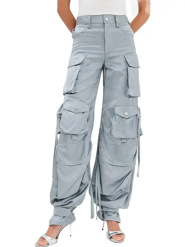 Attico Long Satin Cargo Pants - Ice