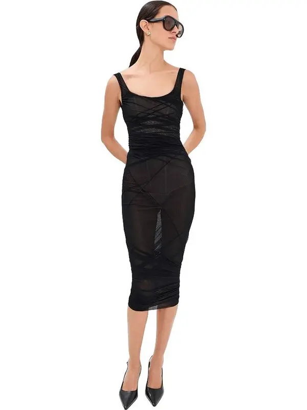 Attico Twisted Long Dress - Black