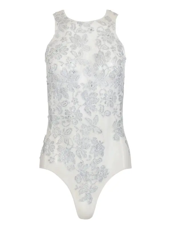 FRANCESCA MIRANDA Calma Embellished Lace Bodysuit - Silver