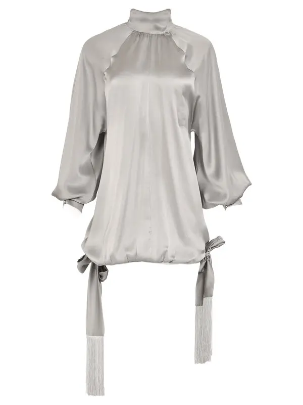 FRANCESCA MIRANDA Tide Draped Silk Tie Mini Dress - Silver