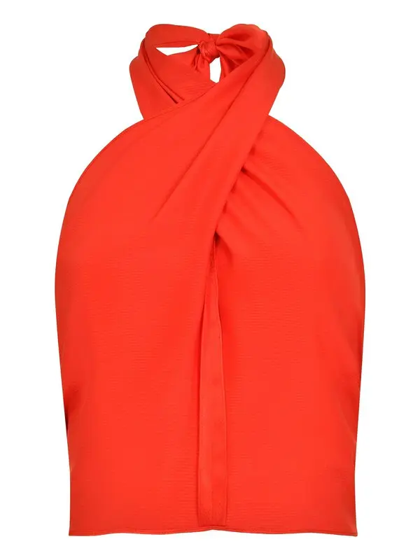 FRANCESCA MIRANDA Olivia Silk Crossover Halter Top - Red