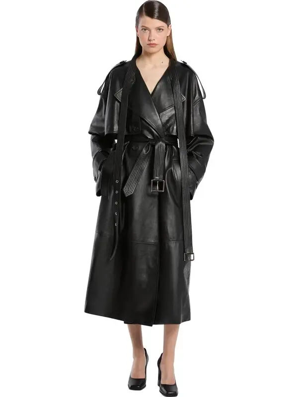 Michael Kors Plongé Leather Trench Coat In Size By - Black