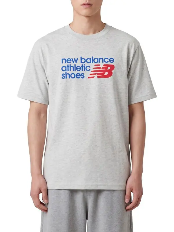 NEW BALANCE Crewneck Cotton T-shirt With Short Sleeves And Printed Logo - Grey