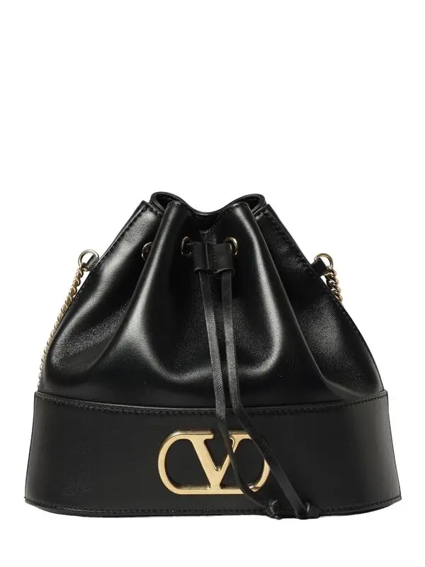 Valentino Garavani Vlogo Signature Mini Leather Bucket Bag With Chain Strap - Black