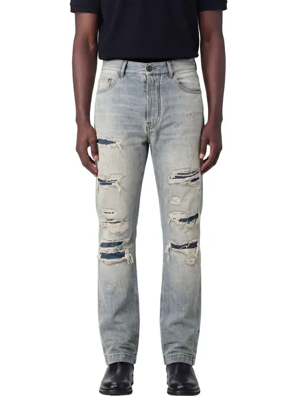 Amiri Mid-rise Straight Fit Distressed Cotton Denim Jeans - Blue
