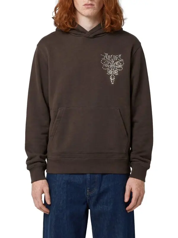 Amiri Rhinestone Logo Embroidered Cotton Hoodie - Brown