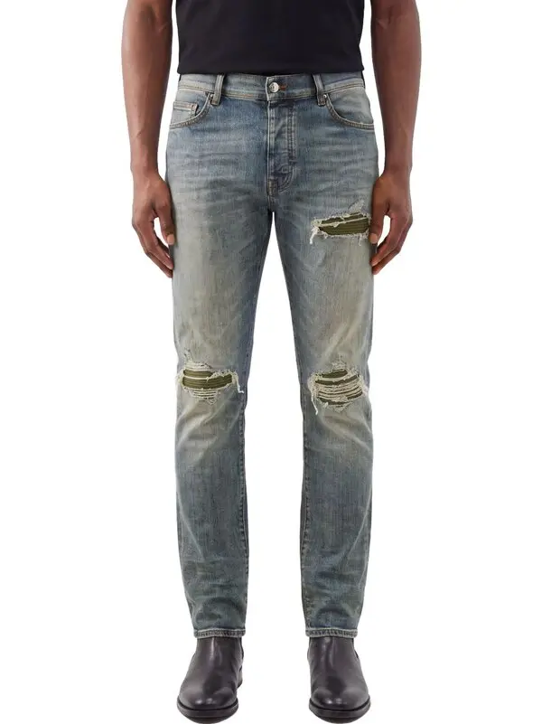 Amiri Mid-rise Straight Fit Distressed Stretch-denim Jeans - Blue