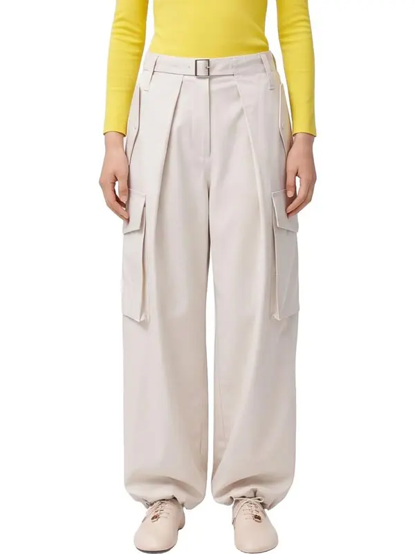 Loewe High-waisted Wide-leg Cargo Trousers In Cotton And Silk - White