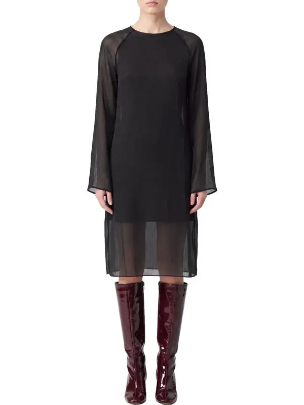 Gimaguas Long-sleeved Crêpe Midi Tunic With Crew Neck - Black