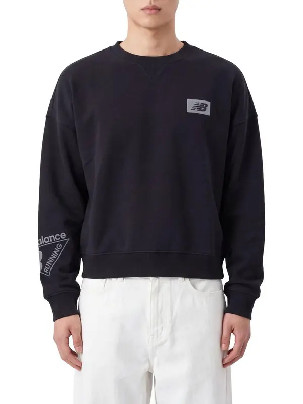 NEW BALANCE Crewneck Sweatshirt In Recycled Cotton Blend With Contrast Logo - Blue