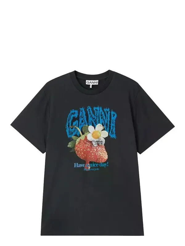 GANNI T-shirt With Strawberry - Grey