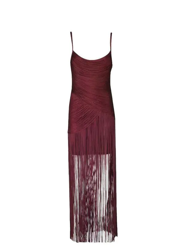 Herve Leger The Carly Fringed Ruched Maxi Dress - Red
