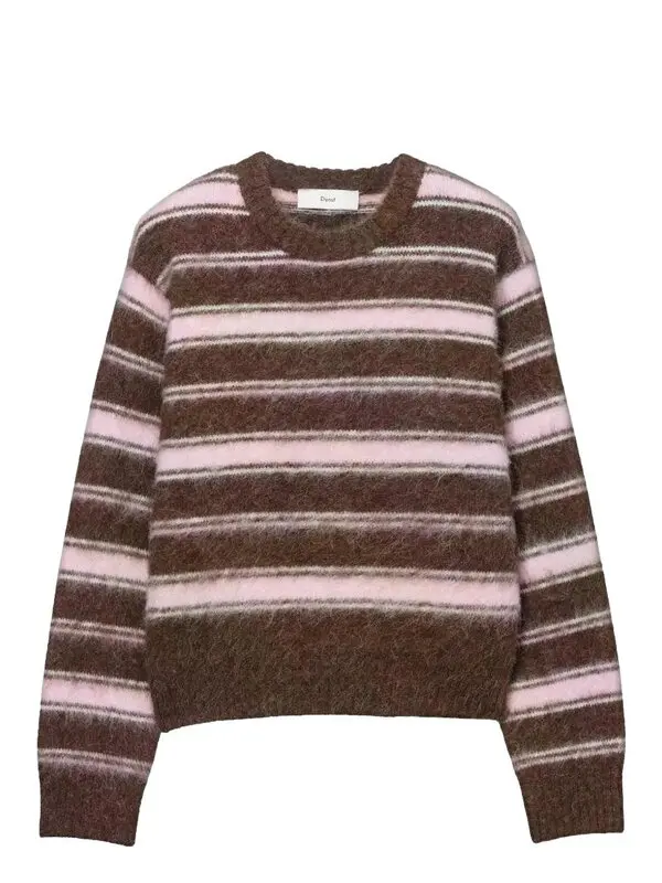 DUNST Striped Crew-neck Sweater - Brown