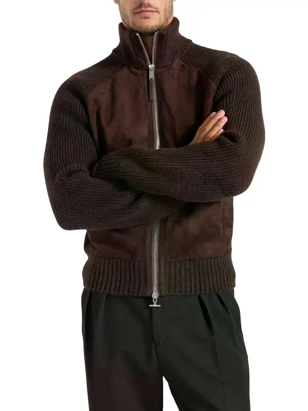 Manière De Voir Rami In Suede & Knit Jacket - Brown