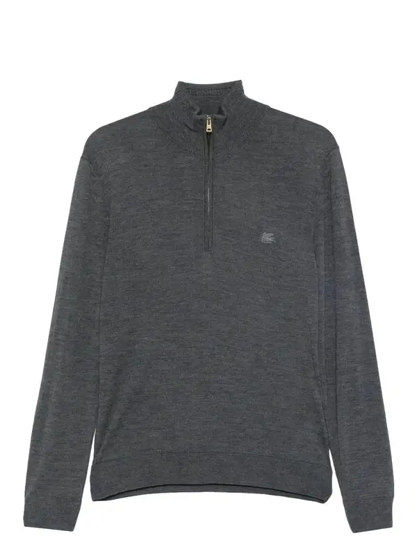 Etro Half-zip Pegasus-embroidered Sweater - Grey
