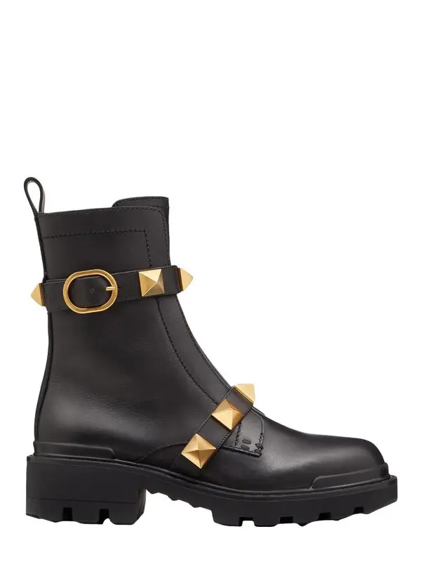 Valentino Garavani Roman 40mm Stud Calfskin Combat Boots - Black