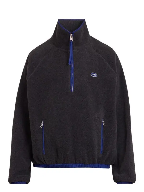 AMI Paris Half-zip Fleece Pullover - Gris Carbone