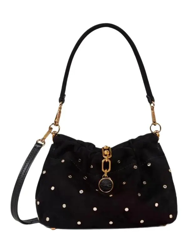 Etro Small Vela Blossom Bag In Suede With Jewel Studs - Black
