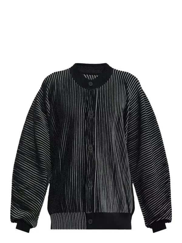 Issey Miyake In The Shadow Pleated Pinstripe-pattern Cardigan - Black