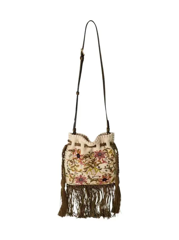 Valentino Garavani Vlogo-plaque Embroidered Bucket Bag - Neutrals