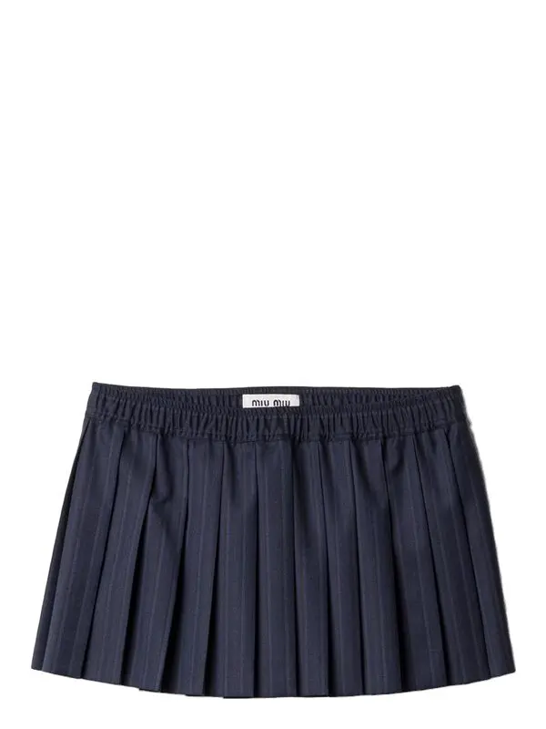 Miu Miu Pleated Pinstriped Wool Miniskirt - Navy