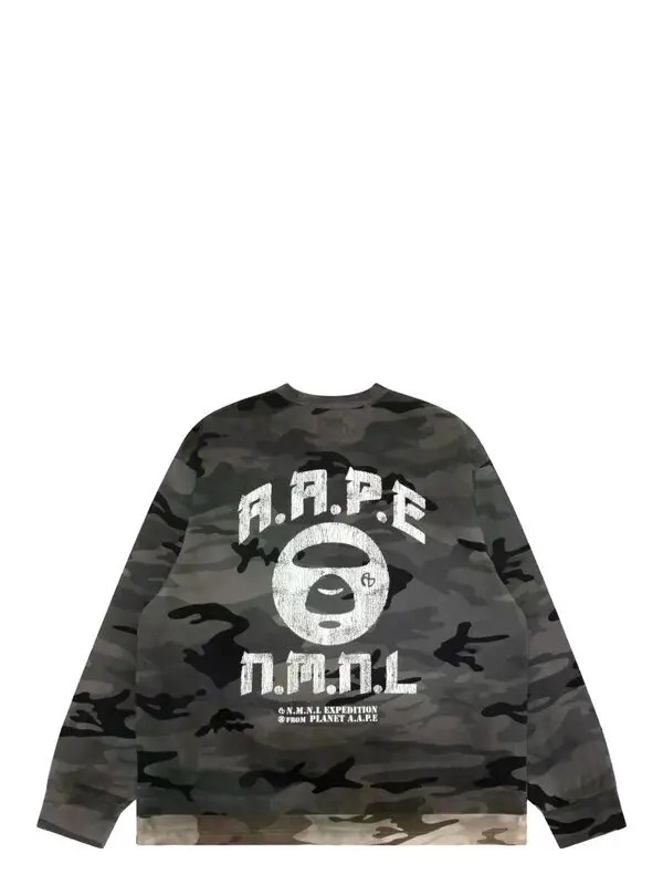 AAPE BY *A BATHING APE X Nomanual Moonface Camp-print Long-sleeved T-shirt - Grey