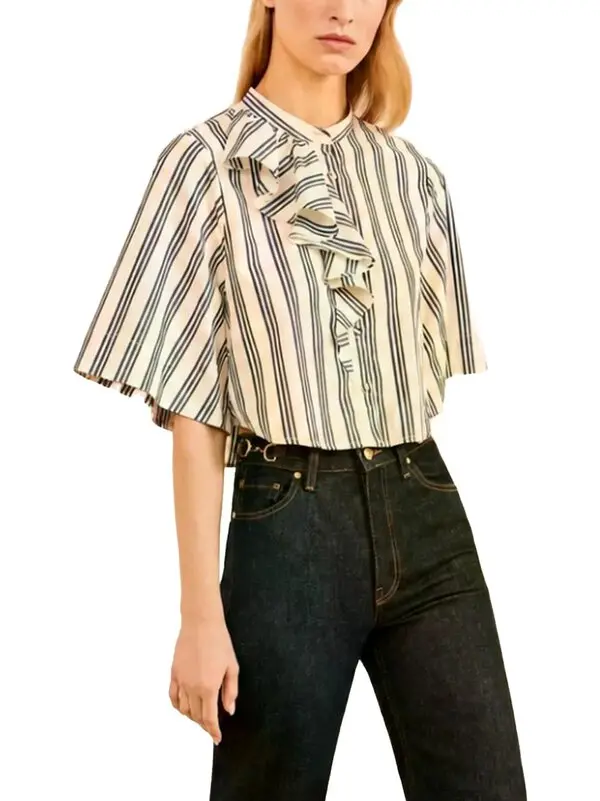 Ulla Johnson Perrine Ruffled Striped Shirt - Neutrals