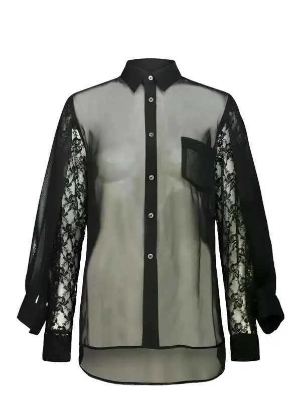 Comme Des Garçons Lace-panel Sheer Shirt - Black