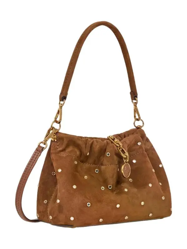 Etro Small Vela Blossom Bag In Suede With Jewel Studs - Brown