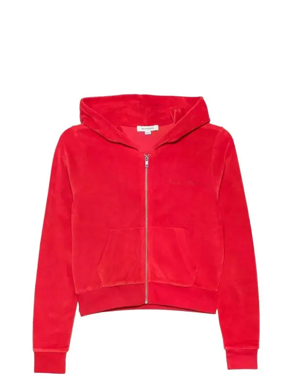 Sporty & Rich Logo-embroidered Velour Hoodie - Red
