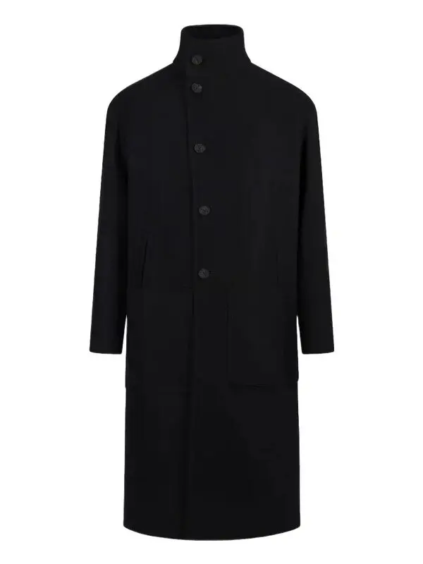 HEVO High-neck Single-breasted Coat - Blue