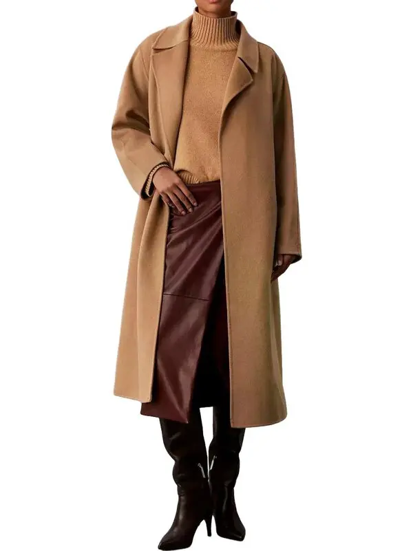 Calvin Klein Belted Notch-lapel Coat - Brown