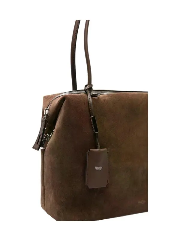Max Mara Square Boston Bag In Split Leather And Leather Cocoa - Brown