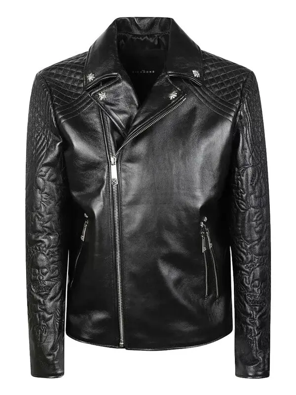 John Richmond Quilted-detail Leather Jacket - Black