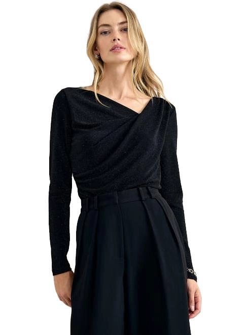 PHASE EIGHT Marcy Asymmetric Shimmer Top - Black