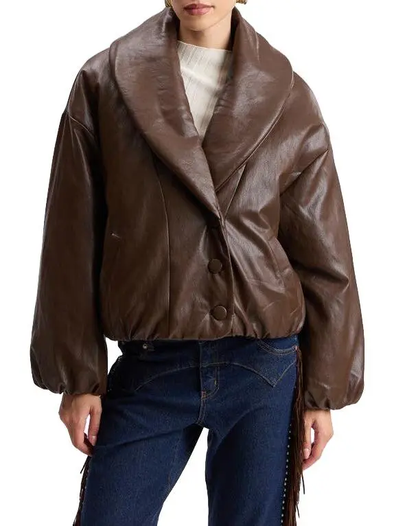 Avec Les Filles Shawl Collar Faux Leather Balloon Puffer Jacket - Java