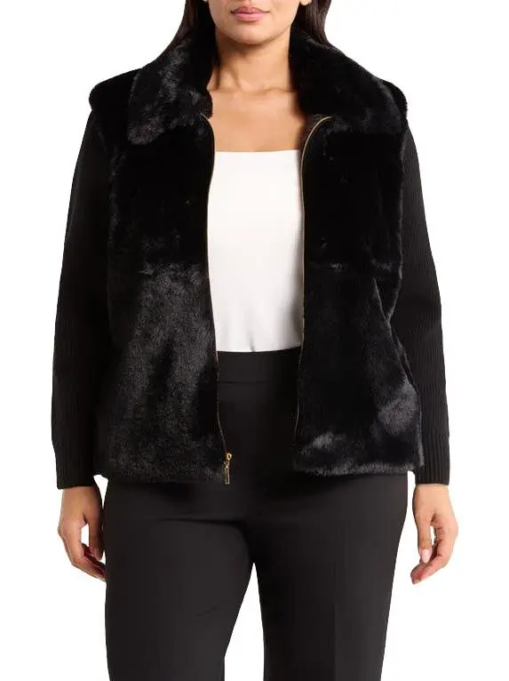 Jones New York Faux Fur Zip-up Jacket - Black