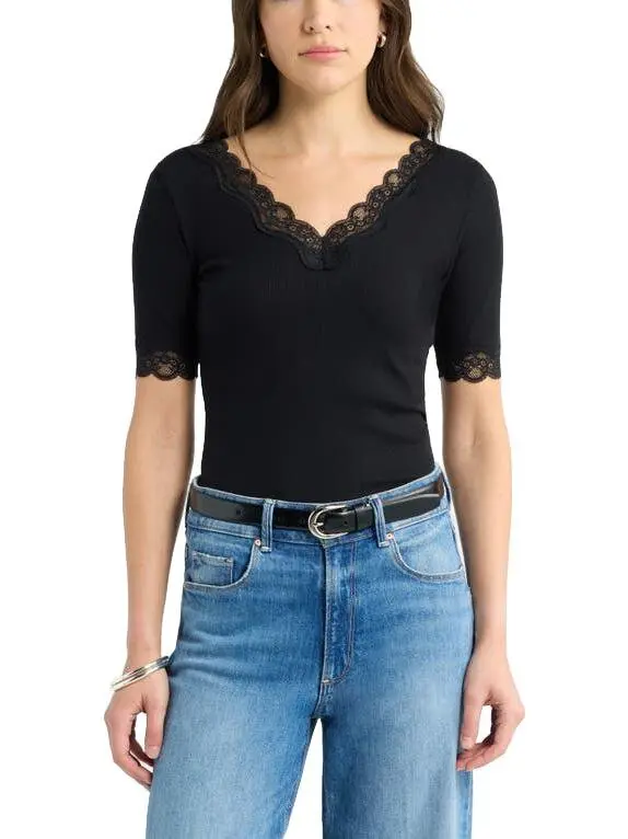 Caslon Lace Trim Knit T-shirt - Black