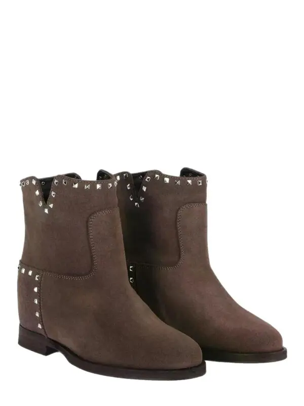 VIA ROMA 15 Tronc Spacco Stud-embellished Ankle Boots - Brown
