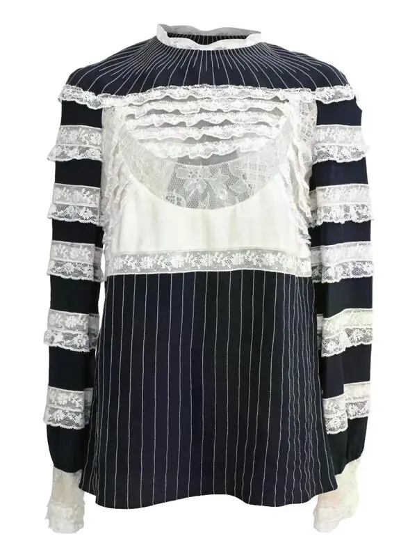 Valentino Garavani Striped Lace-trimmed Blouse - Blue