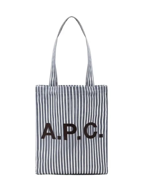 A.p.c. Multi Striped Cotton Tote Bag With Printed Logo - Blue